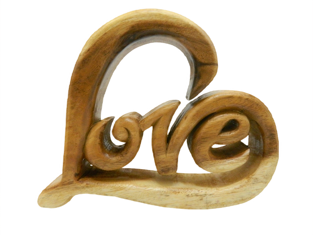 Wooden Word Art Carving - Love Heart - OnTradeWinds.co.uk