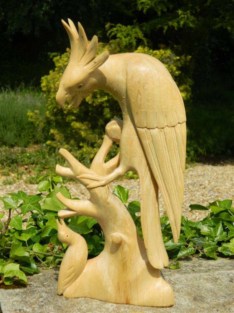Wooden Cockatoo Parrot Bird Carving - Hand Carved Bird 30cm ...
