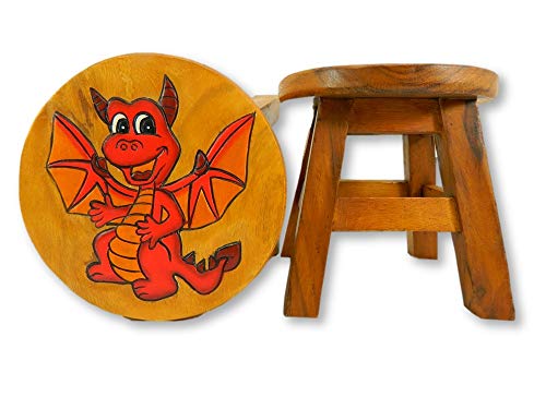 Childrens Wooden Stool - Red Dragon - OnTradeWinds.co.uk