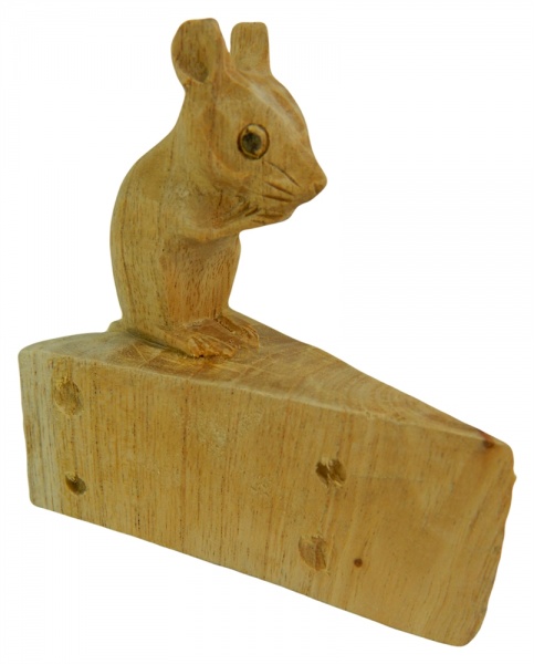 Hand Carved Wooden Mouse on Apple - OnTradeWinds.co.uk
