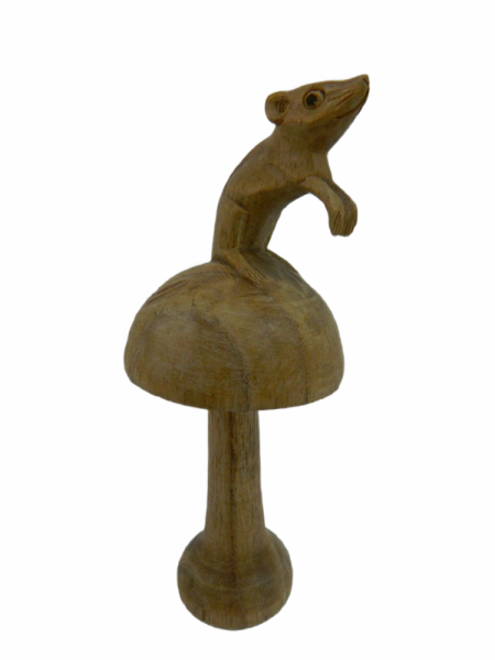 Hand Carved Wooden Mouse on Apple - OnTradeWinds.co.uk
